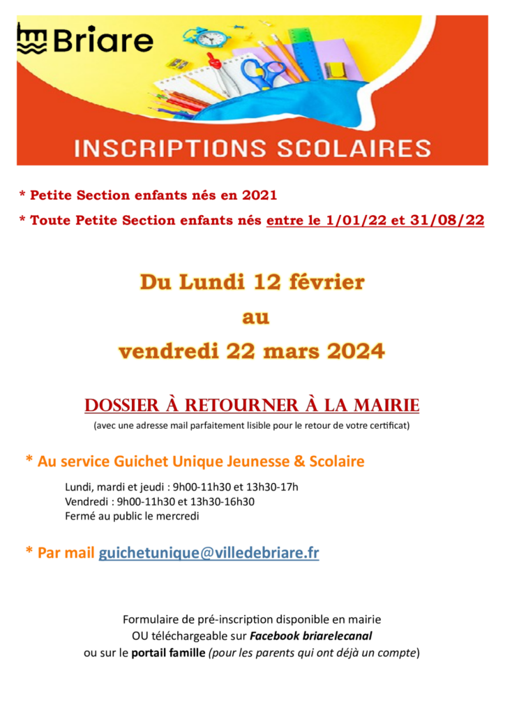 Inscriptions scolaires - Ville de briare